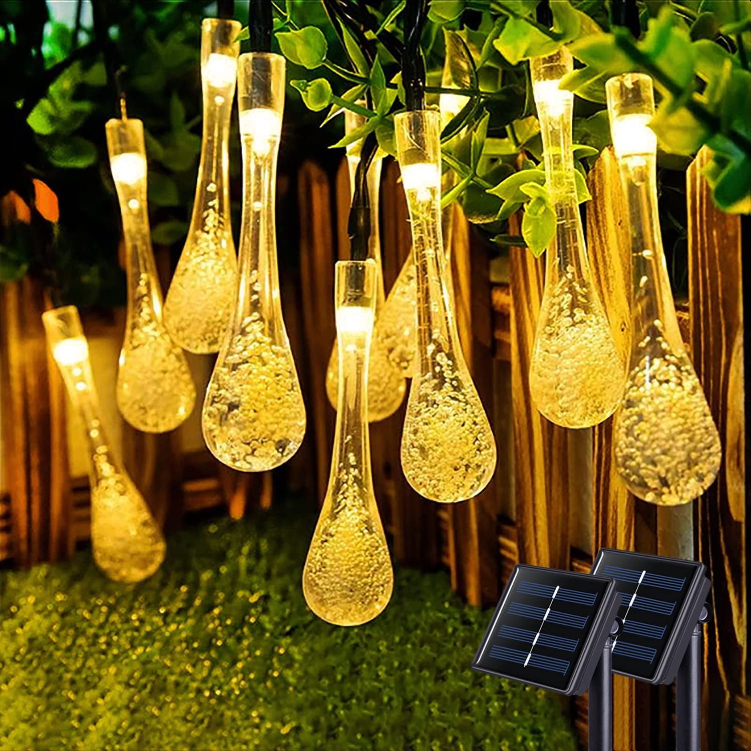 Solar Water Drop String Lights, 21FT 30 LED Solar Powered String Lights ...