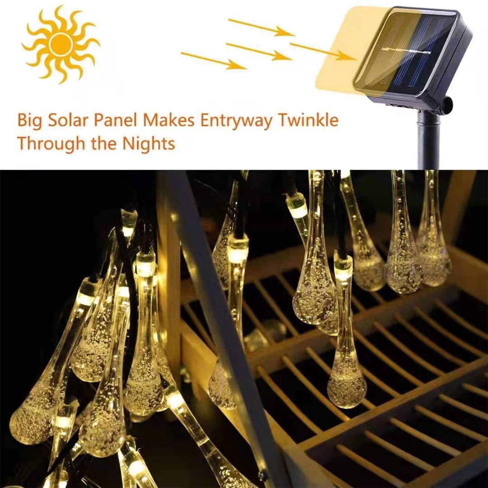 Solar Water Drop String Lights | 30 LED Crystal Teardrop Lights | 23FT ...