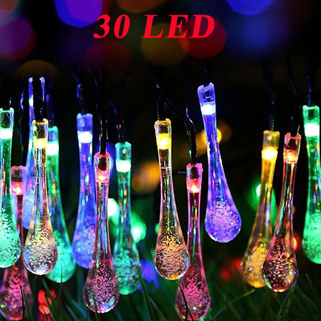 Solar Water Drop String Lights, Total 21.3FT 30 LED Solar Powered ...