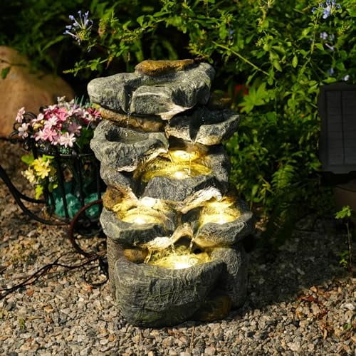 Solar Water Fountain Outdoor Garden, 19.3" H Cascading Stone Design 5 ...