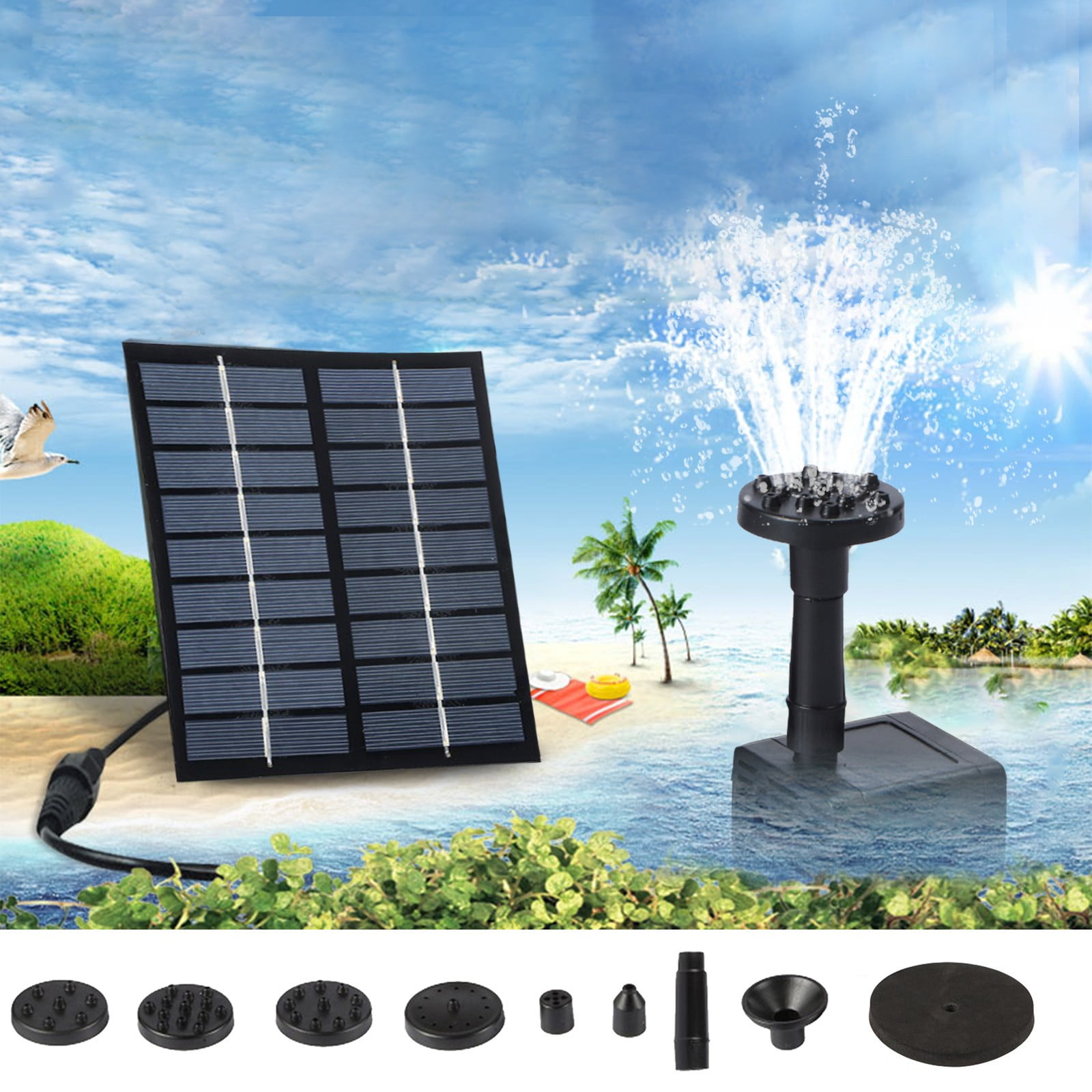 Solar Water Pump Kit - 1.7W Solar Powered Fountain Pump with 7 Nozzles ...