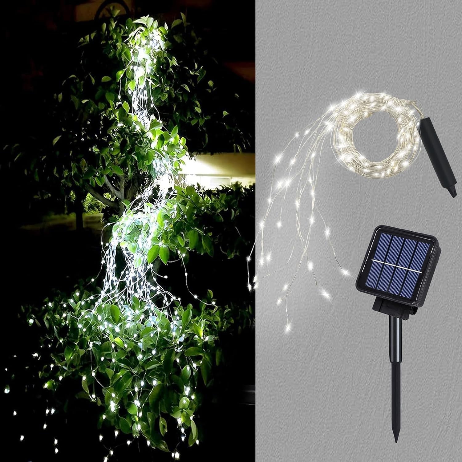 Solar Waterfall Fairy Bunch Lights Outdoor Waterproof 200LEDs 8 Modes ...