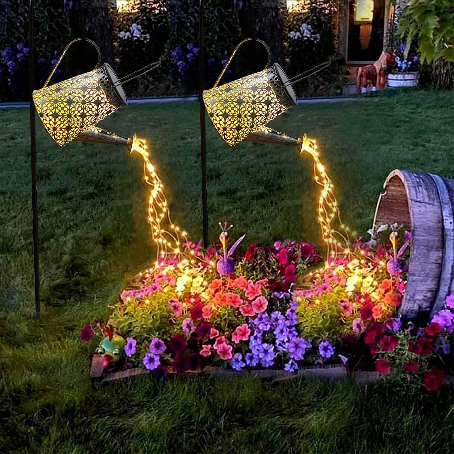 Solar Watering Can Lights, 2 Pack Large Hanging Lanterns Outdoor ...