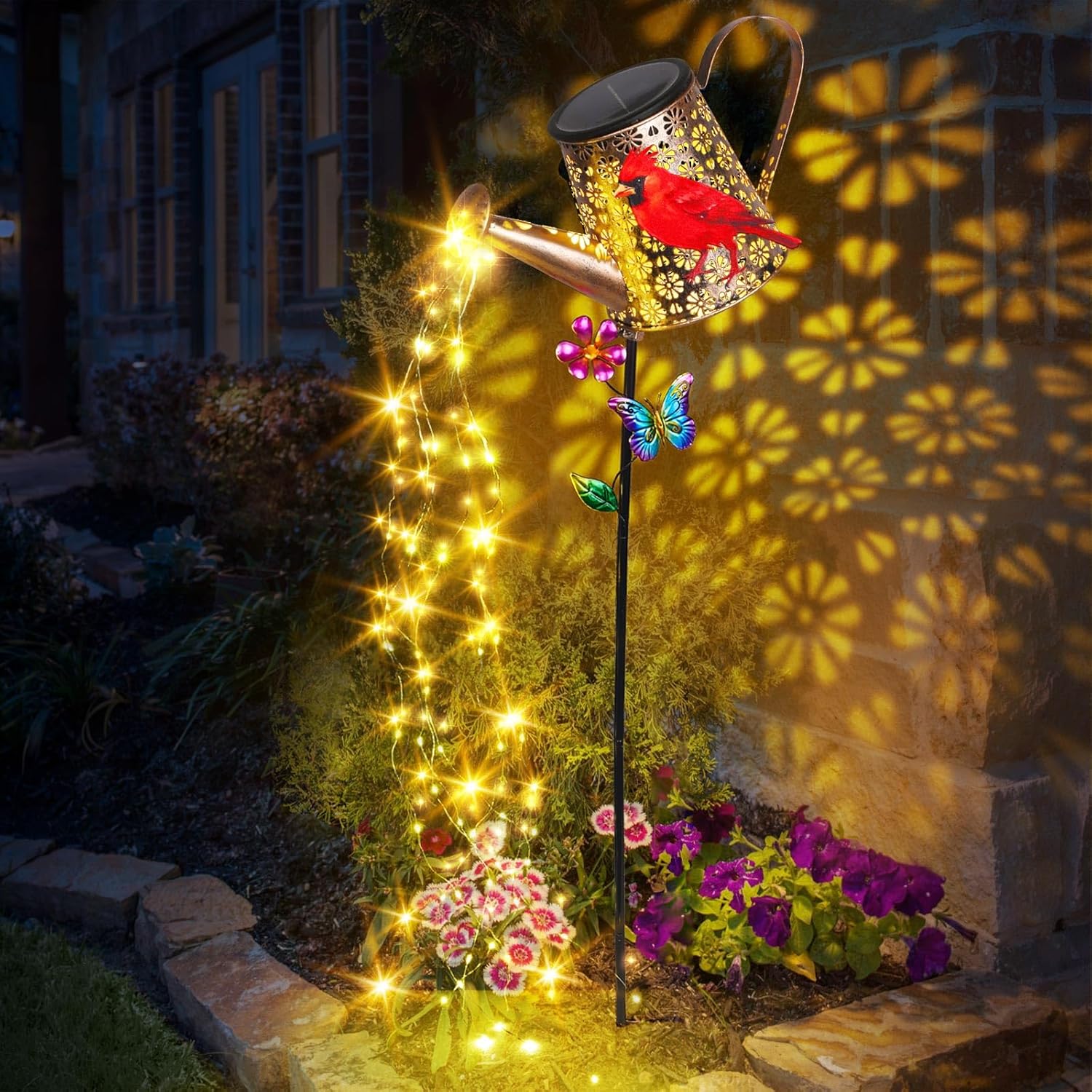 Solar Watering Can with Lights Outdoor Garden, 41in Large Red Cardinal ...