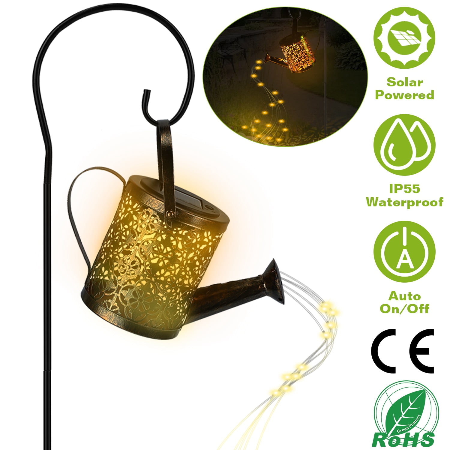Solar Watering Can Powered String Light, Moclever Hollow Solar Watering ...