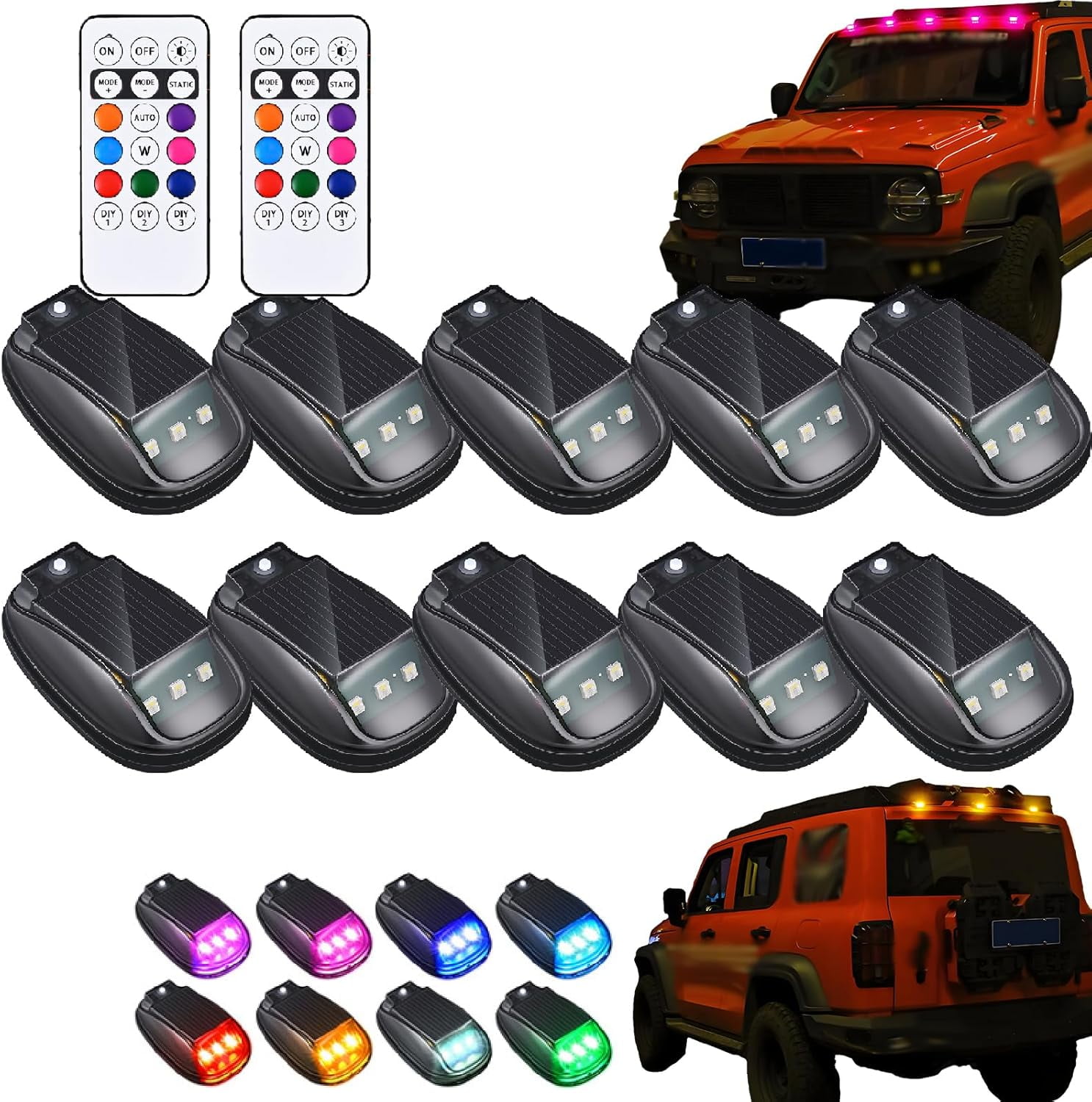Solar Waterproof Cab Roof Lights with Remote Control, Auto Sensor LED ...