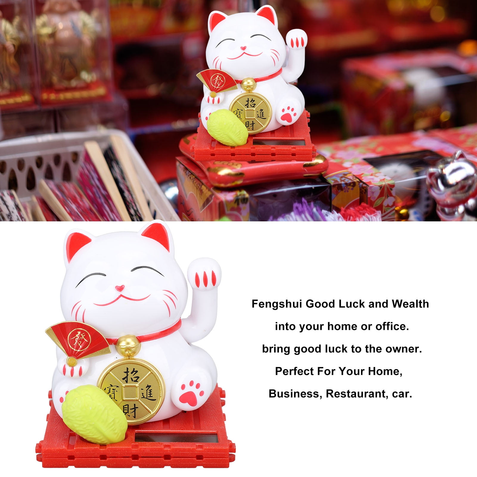 Solar Waving Wealth Cat Figurine, Bring Luck Prosperity To Your Space ...