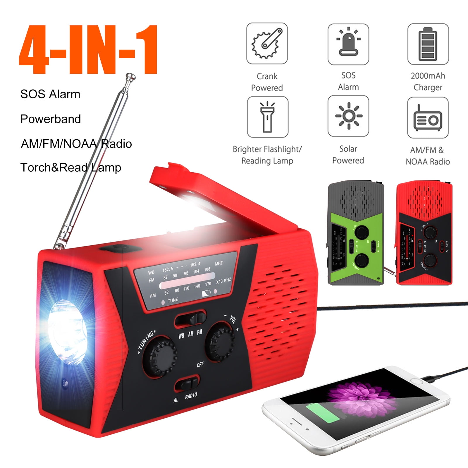 Solar Weather Radio, Hand Crank Self Powered Emergency FM/AM Radio ...