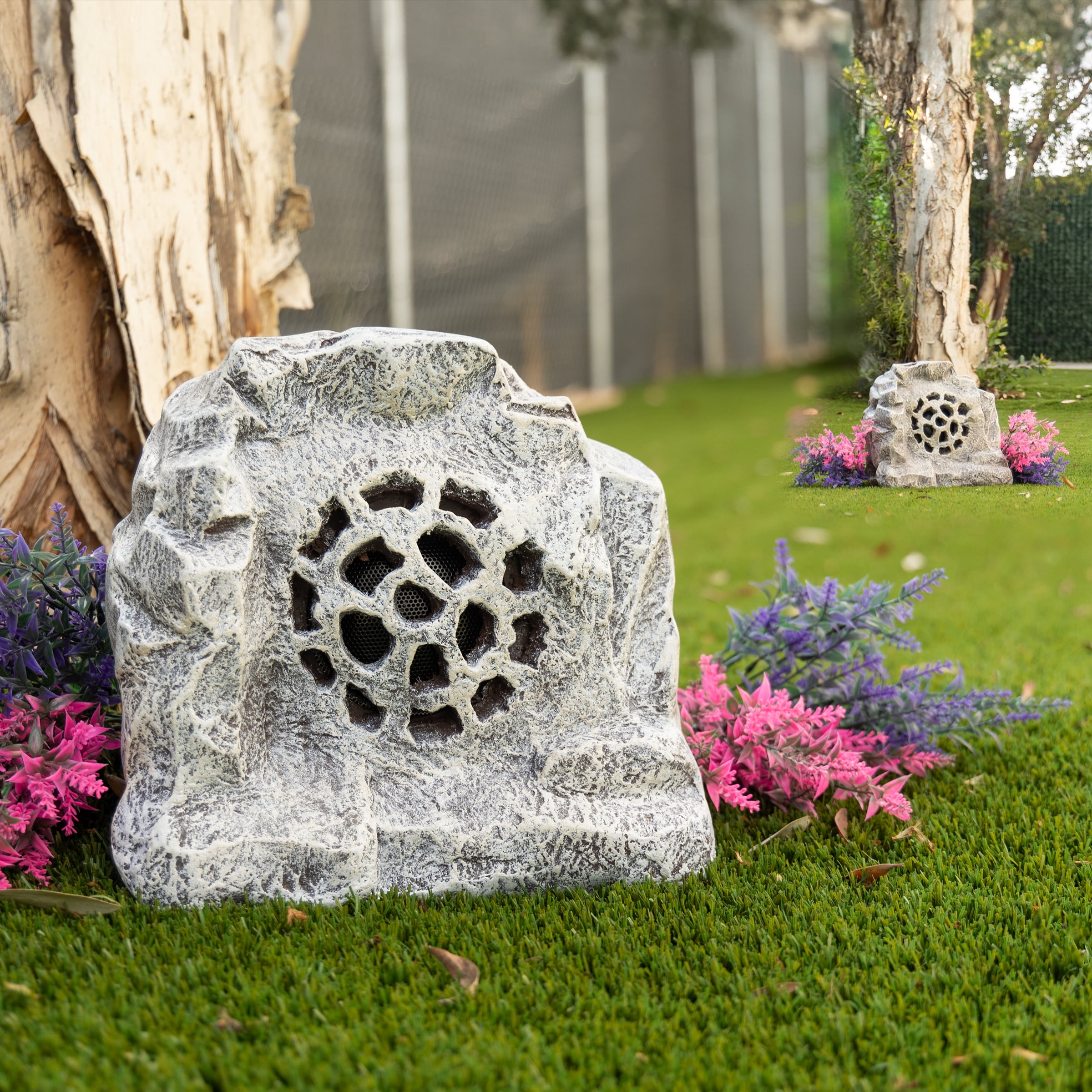 Solar White Outdoor Bluetooth Rock Speaker - Set of 2 - Walmart.com