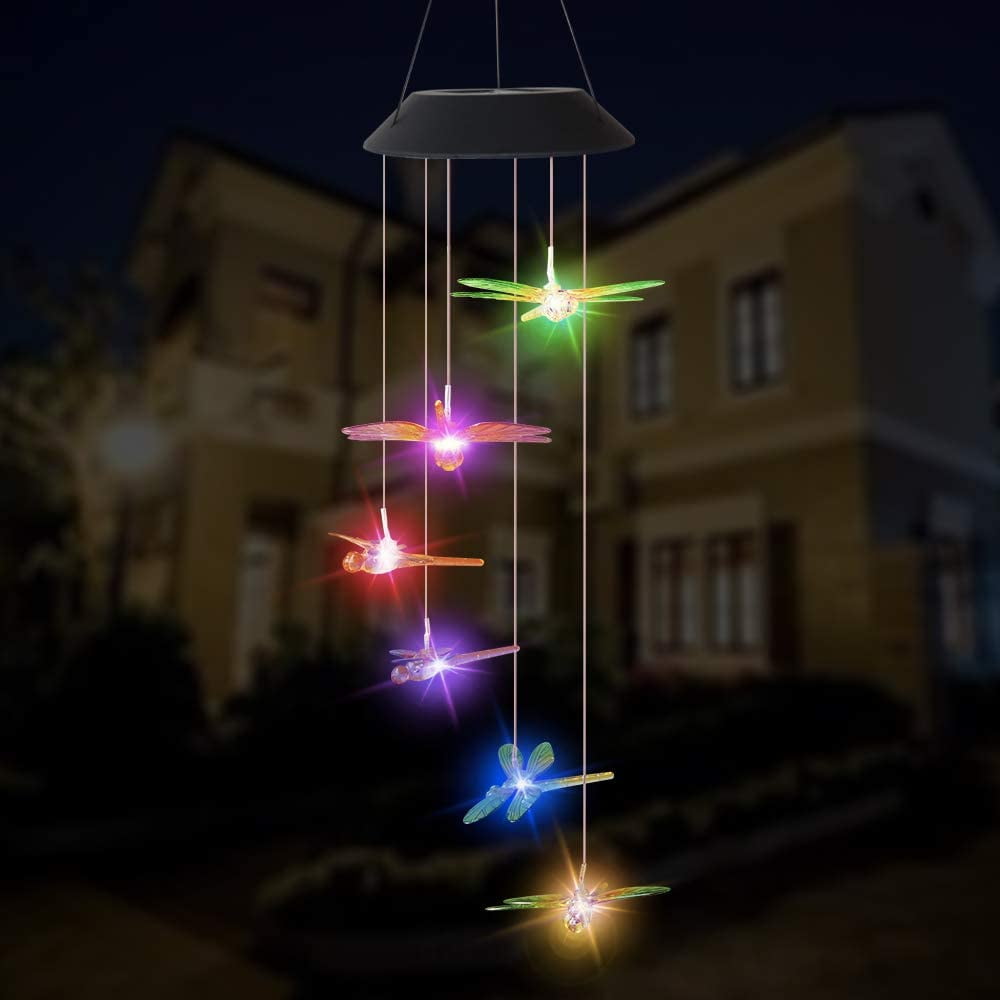 EpicGadget Solar Dragonfly LED Wind Chime, Color Changing, Solar ...