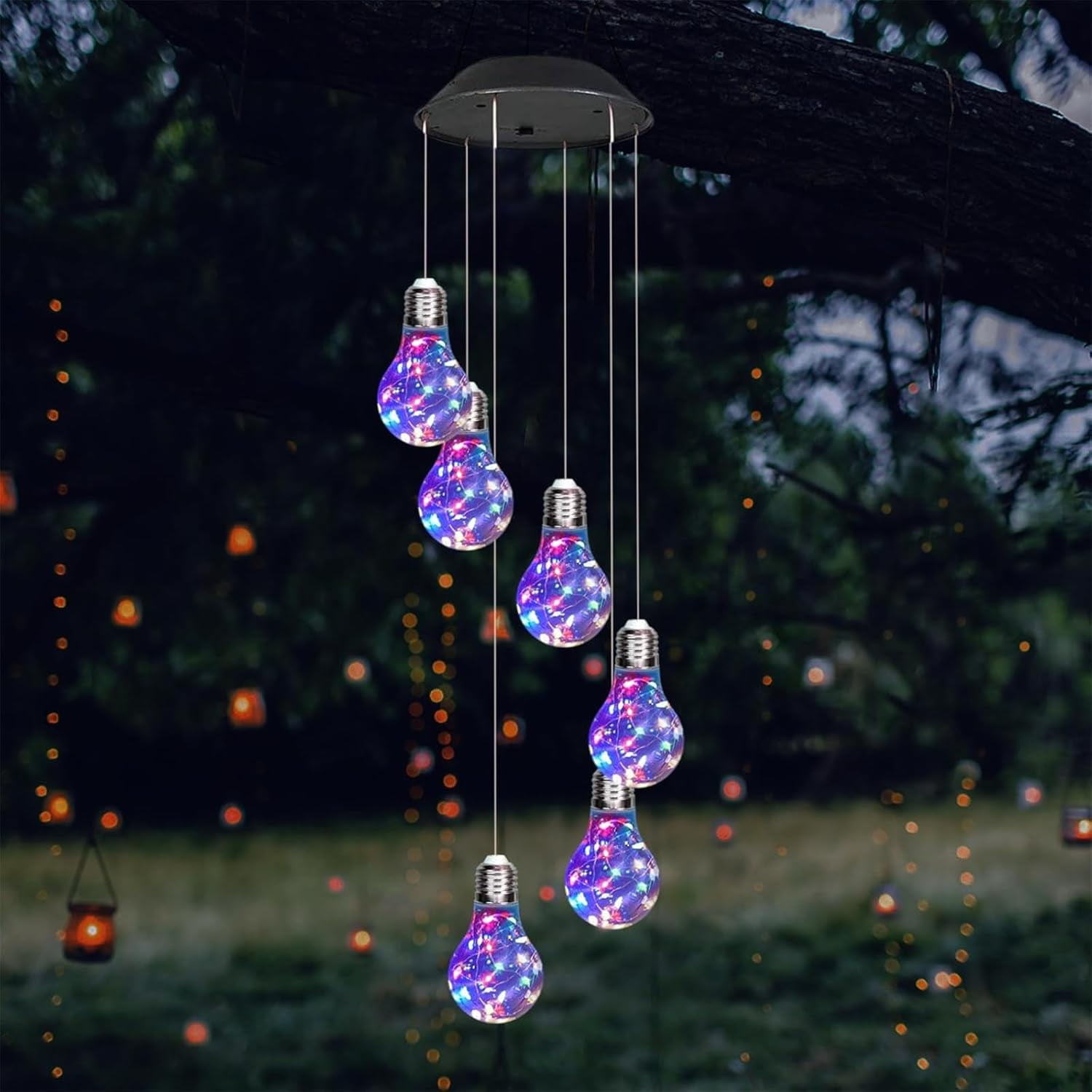 Solar Wind Chime Lights Outdoor, 21.6inch LED Bulb Shape Hanging Decor ...