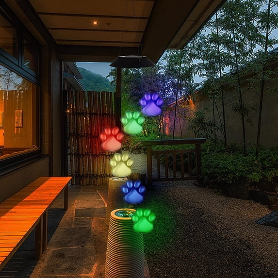 Solar Wind Chime Outdoor,Paw Prints Solar Hanging Lights,Waterproof LED ...
