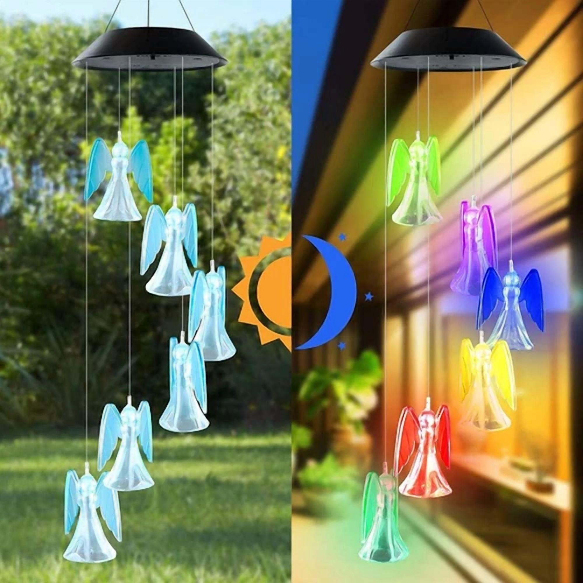 Solar Wind Chimes Angle Style,Led Color-Changing Light, Yard Home ...