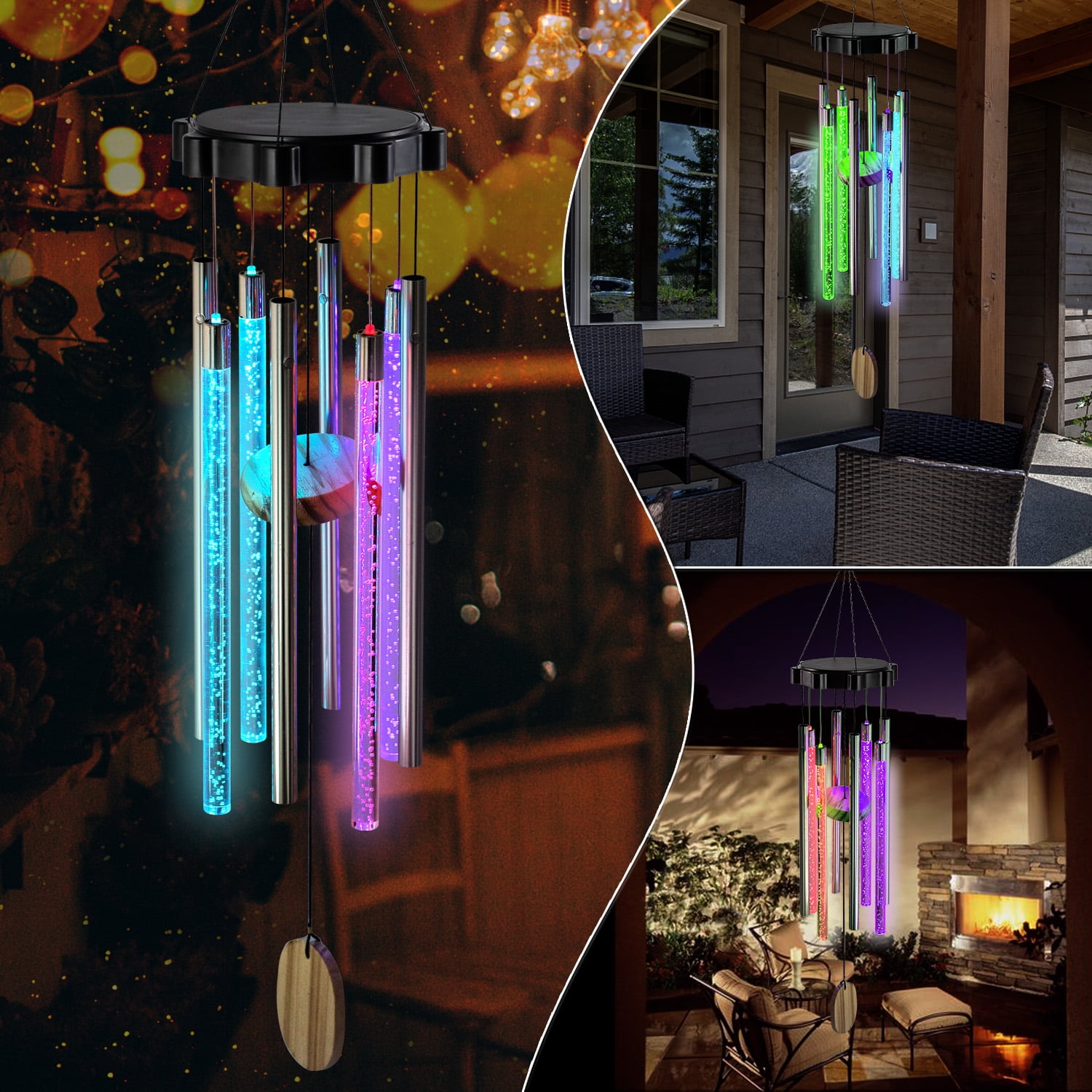 Solar LED Wind Chimes, Waterproof, Color Changing, for Garden Patio ...