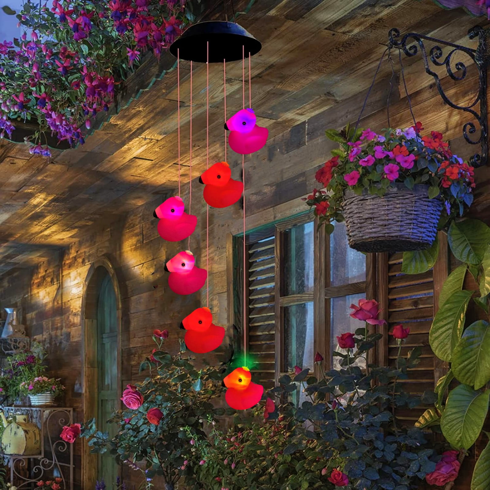 Solar Wind Chimes Light,Changing Colors LED Pink Flamingo Wind Chimes ...