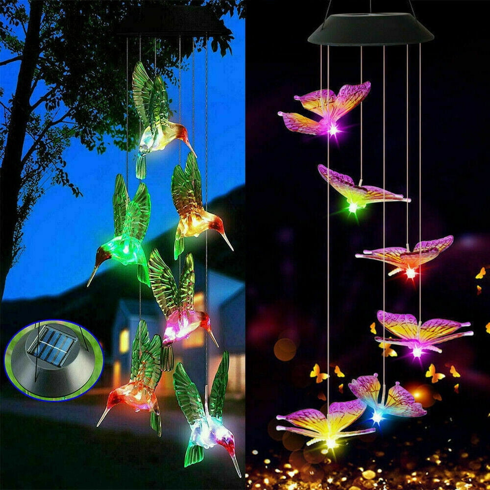 Solar Wind Chimes Light LED Garden Color Changing Hanging Butterfly ...