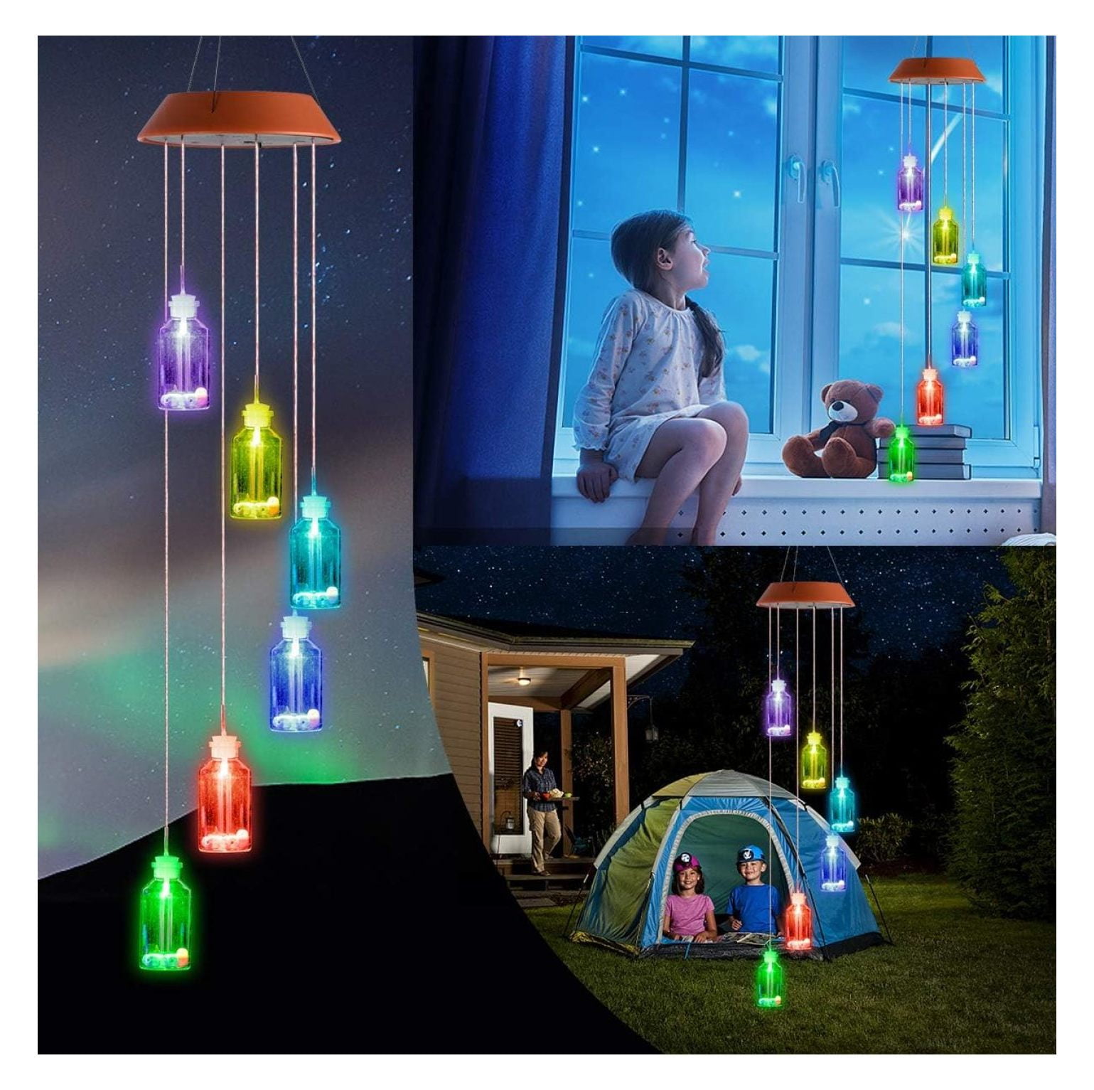 Solar Wind Chimes Outdoor, Star Bottle LED Color Changing Solar Lights ...