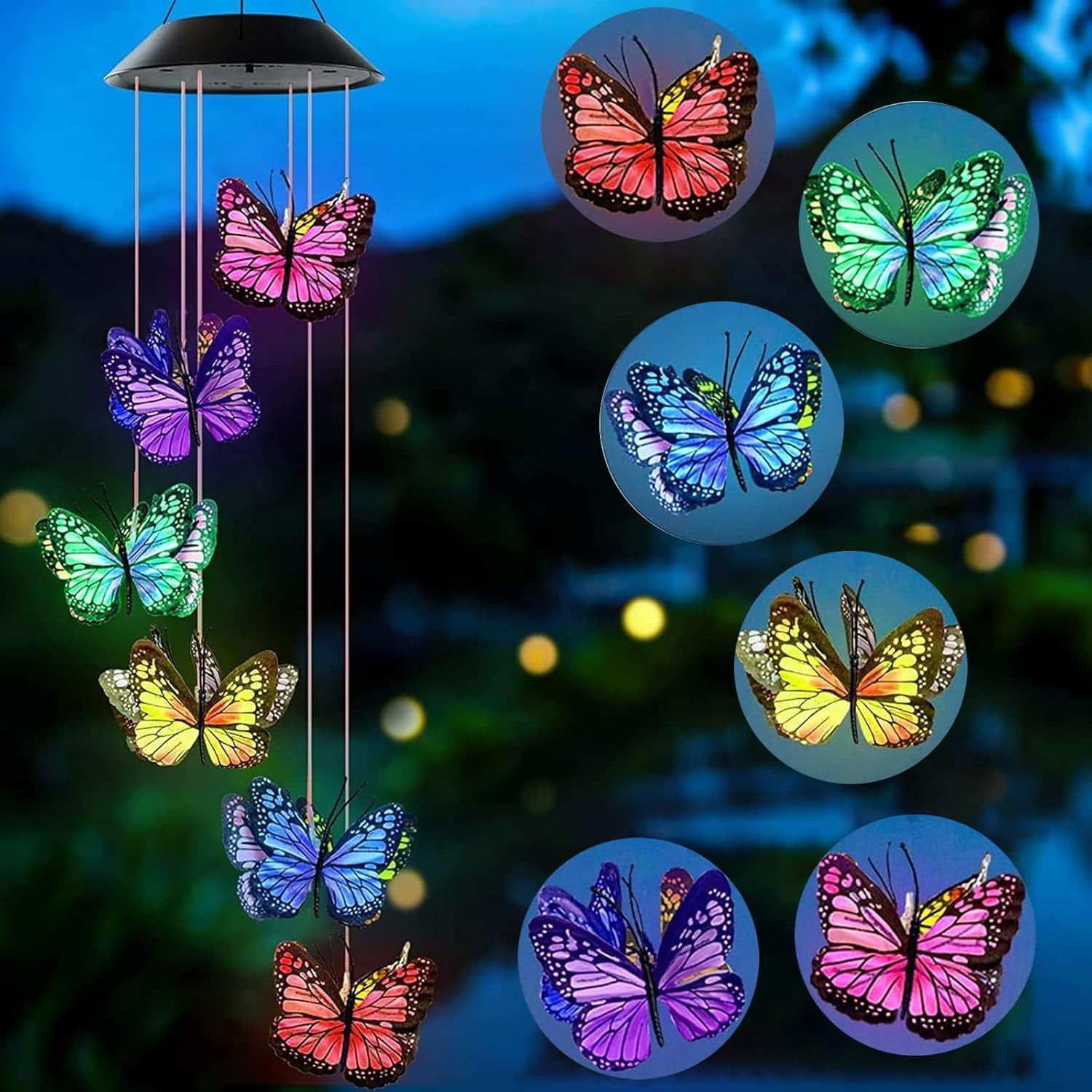 Solar Wind Chimes for Outside, Multi Color Solar Butterfly Wind Chimes ...