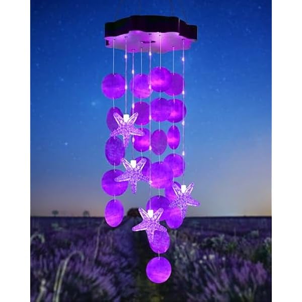 Solar Wind Chimes for Outside, Shells Light Gifts for Mom Grandma Women ...