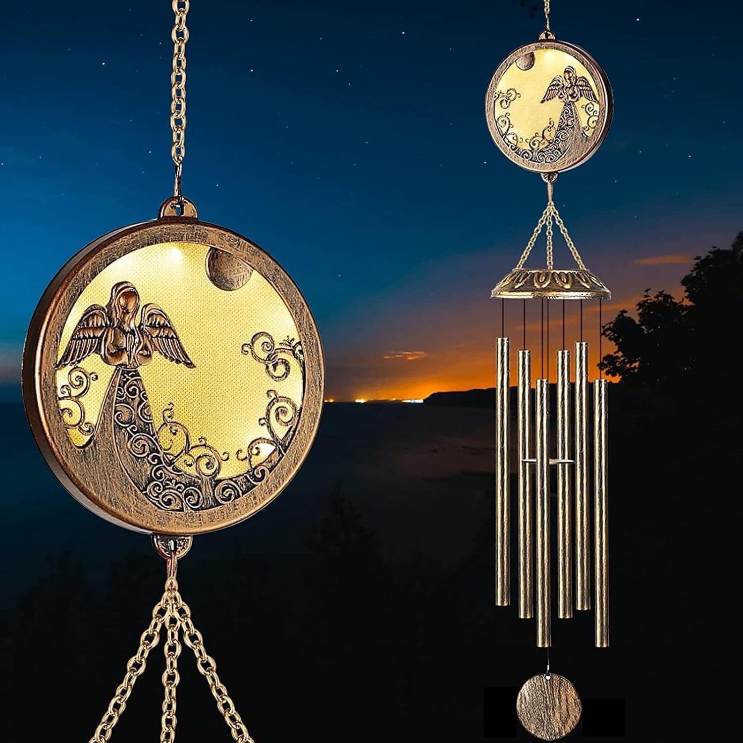 Solar Wind Chimes for Outside, Solar Angel Memorial Wind Chimes Outdoor ...