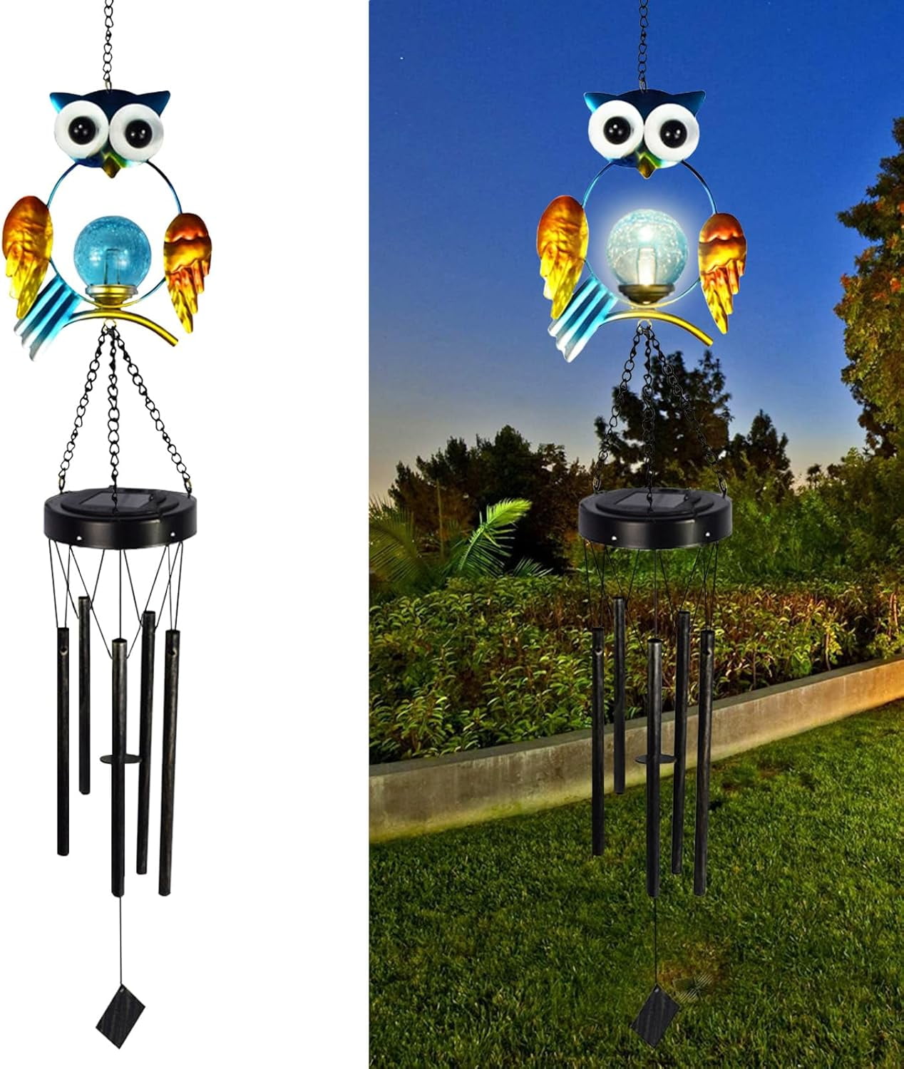 Solar Wind Chimes for Outside, Solar Owl Wind Chimes Lights Outdoor ...