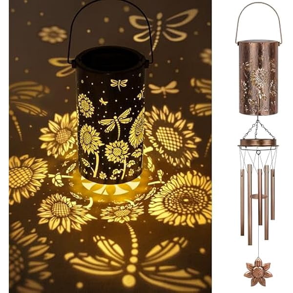 Solar Wind Chimes for Outside, Sunflower and Dragonfly Memorial Wind ...