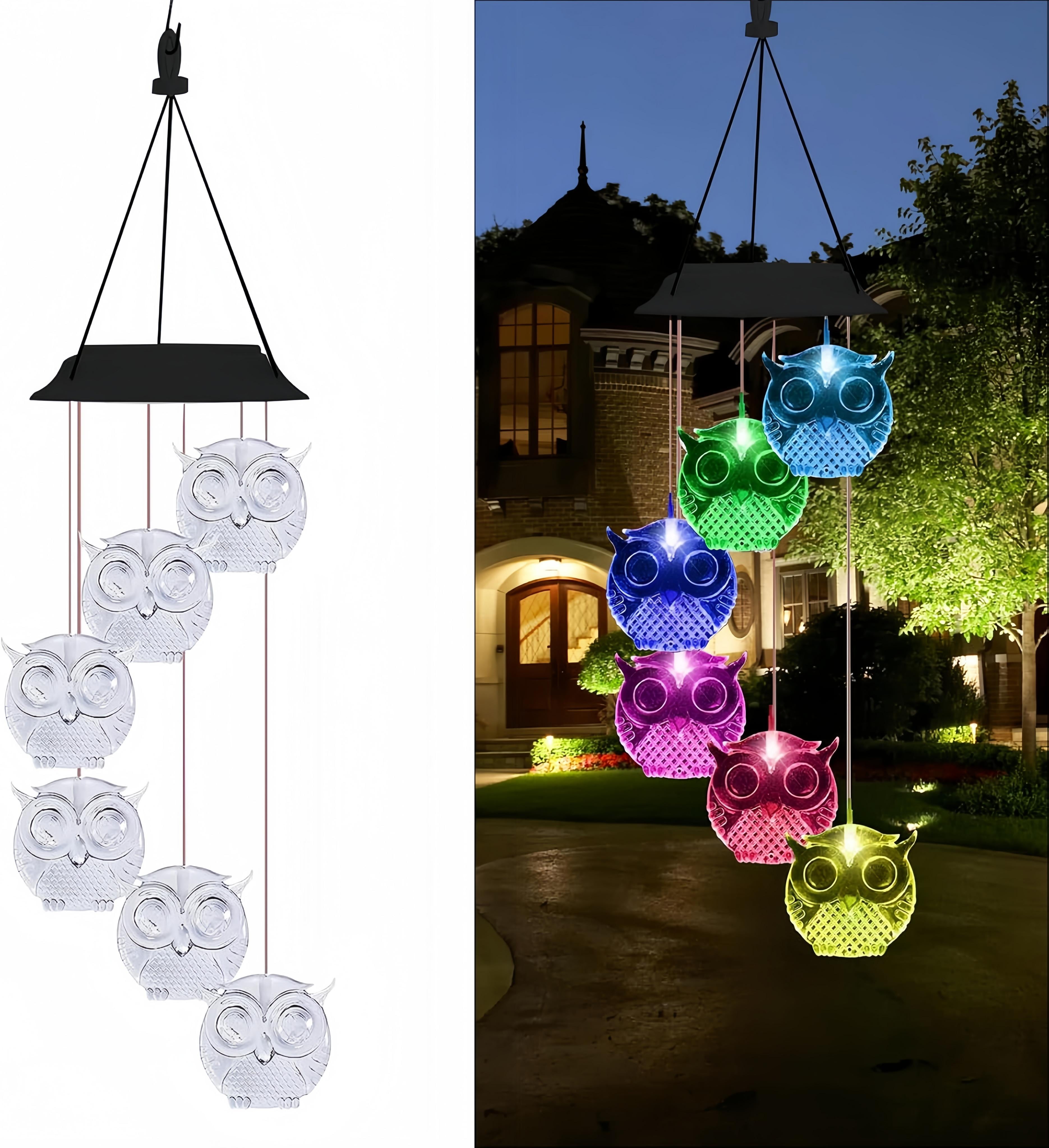 Solar Wind Chimes, Solar Owl Wind Chimes for Outside, Color Changing ...