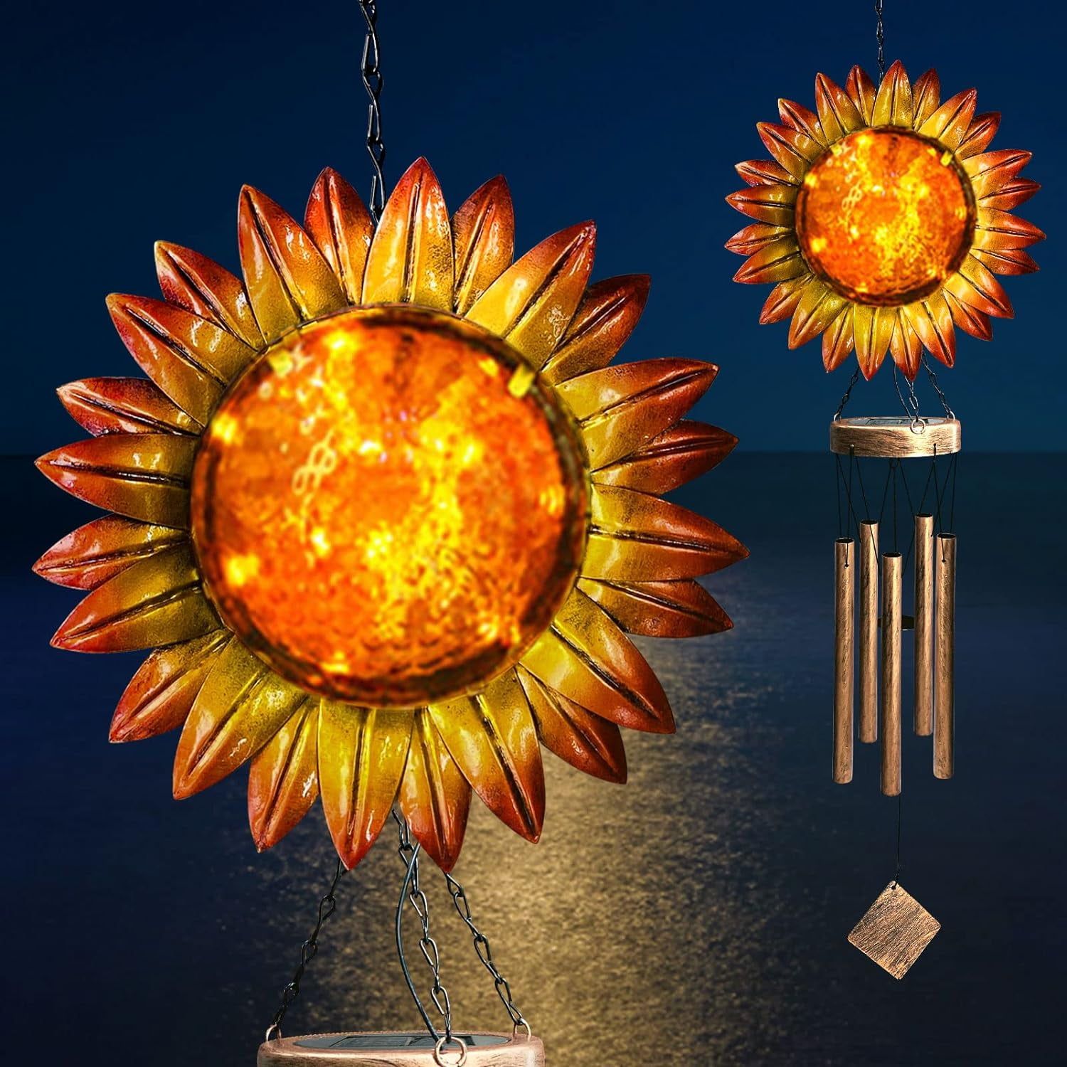 Solar Wind Chimes, Sunflower Solar Lights Outdoor Garden Decorative ...