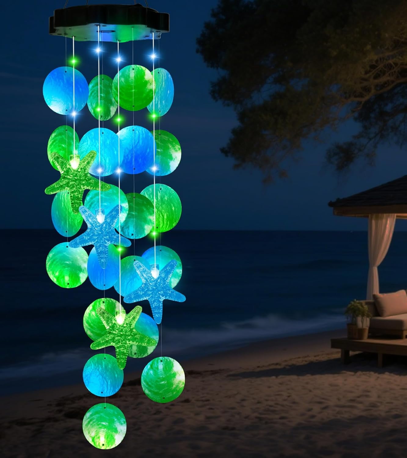 Solar Wind Chimes for Outside Garden, Handcrafted Capiz Shell Wind ...