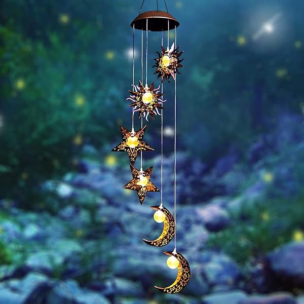 Solar Wind Chimes for Outside with Sun Moon Star Solar Hanging Lights ...