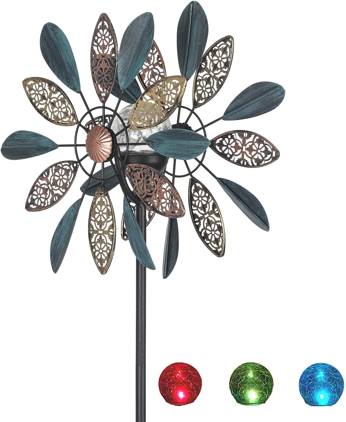 Solar Wind Spinner, 59 Inch Outdoor Metal Stake Yard Spinners, Garden ...