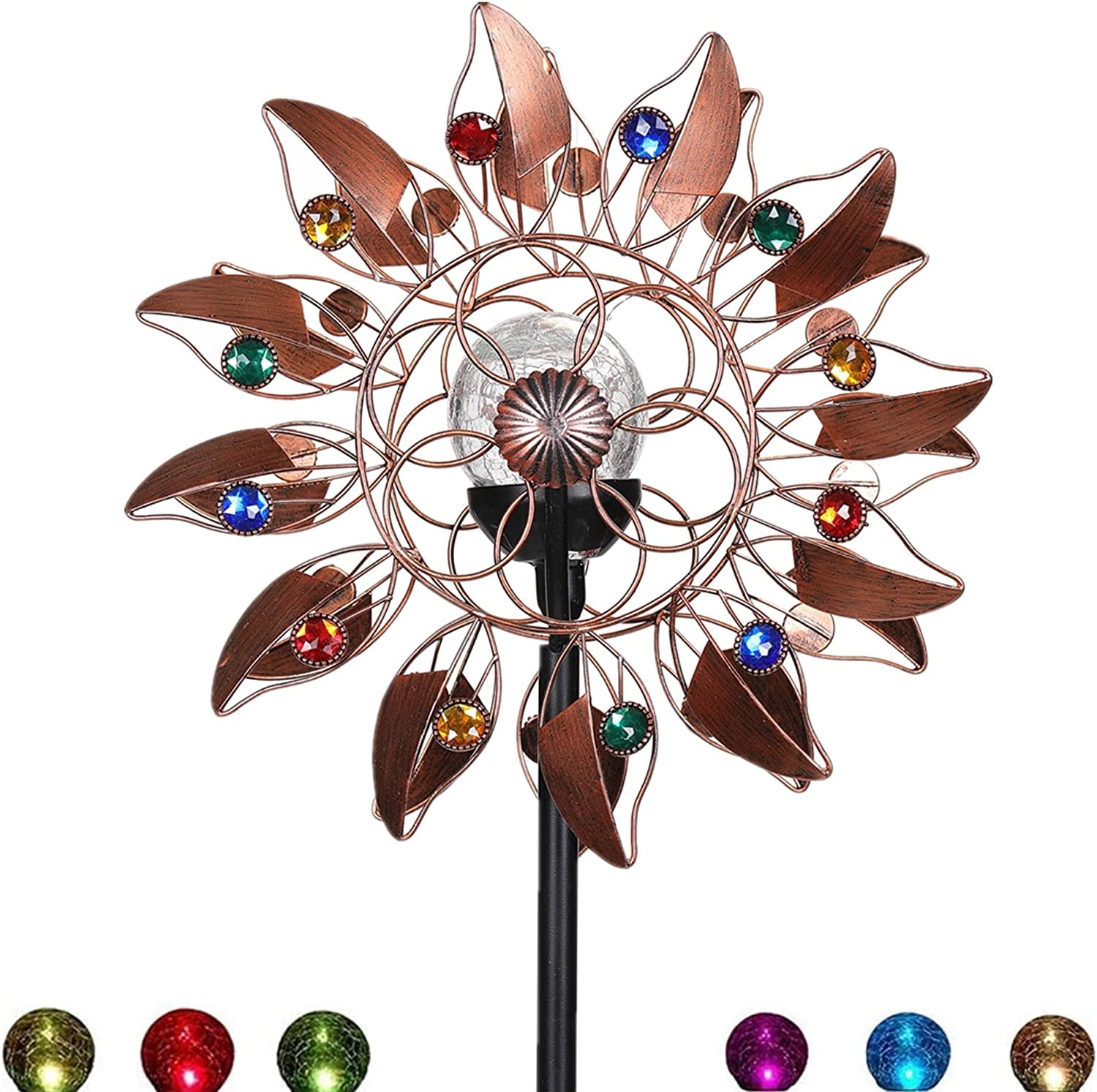 Solar Wind Spinner Multi-Color LED Lighting by Solar Powered Glass Ball ...