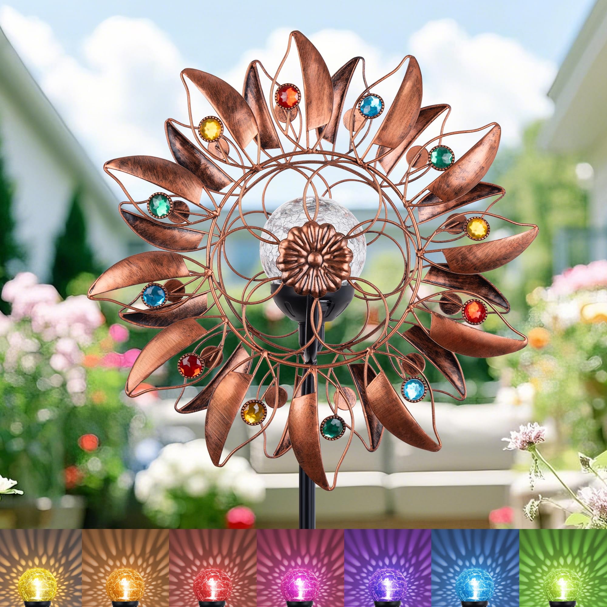 Solar Wind Spinner Sculptures IFF17 Waterproof Outdoor with LED Glass ...