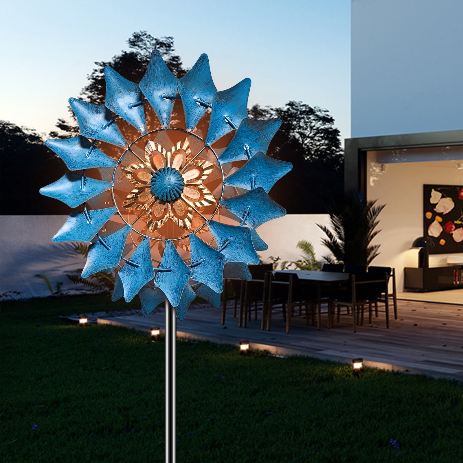 Evelynsun Solar Wind Spinner, Waterproof Outdoor Metal Sculpture, Patio ...
