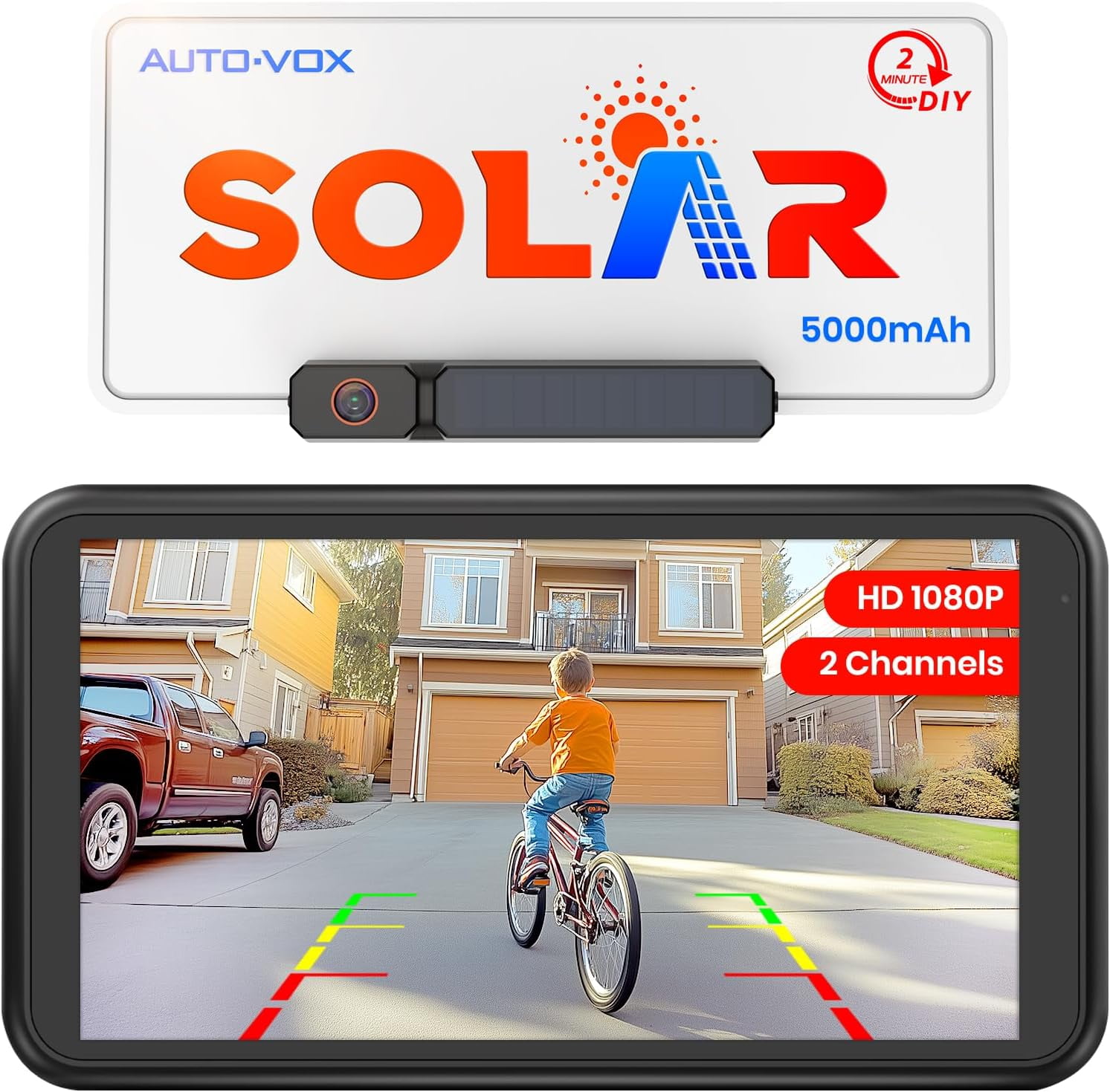 Solar Wireless Backup Camera with 5" 1080P Monitor: 5000mAh Battery 2 ...