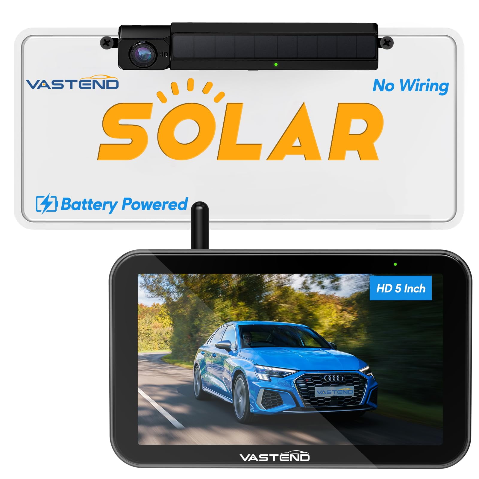 Solar Wireless Backup Camera with 5" Monitor VASTEND Battery Powered RV ...
