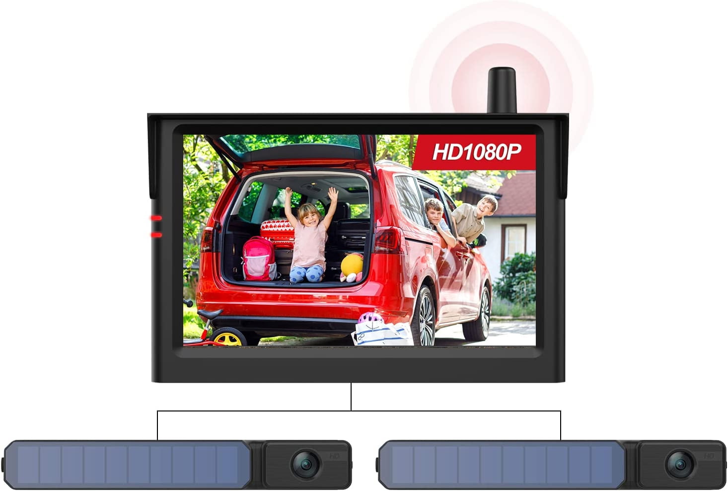 Solar Wireless Backup Camera System with 2 Cameras, IP69K Waterproof ...