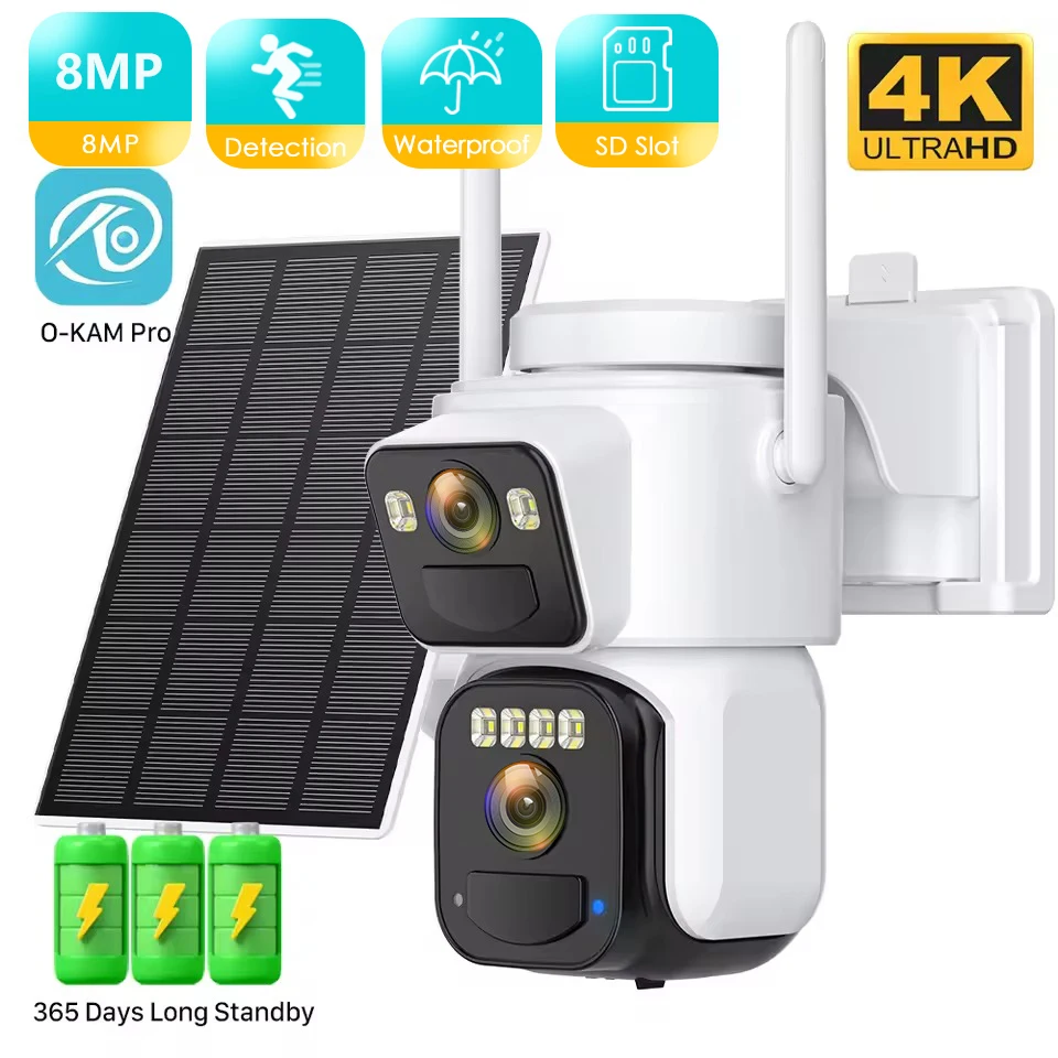 Solar Wireless IP Camera 8MP 7800mAh Battery Outdoor HD 4MP Dual Lens ...
