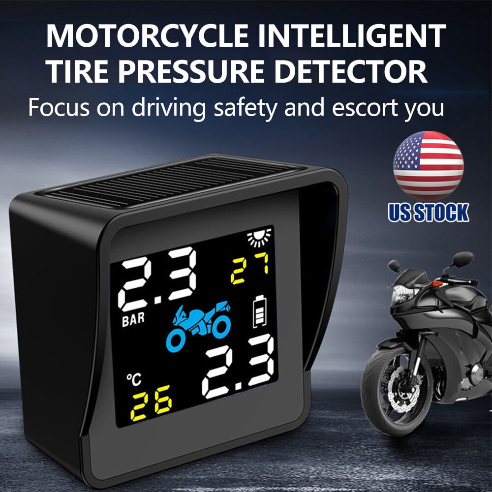 Solar Wireless Motorcycle TPMS Tire Tyre Pressure Monitor System + 2 ...