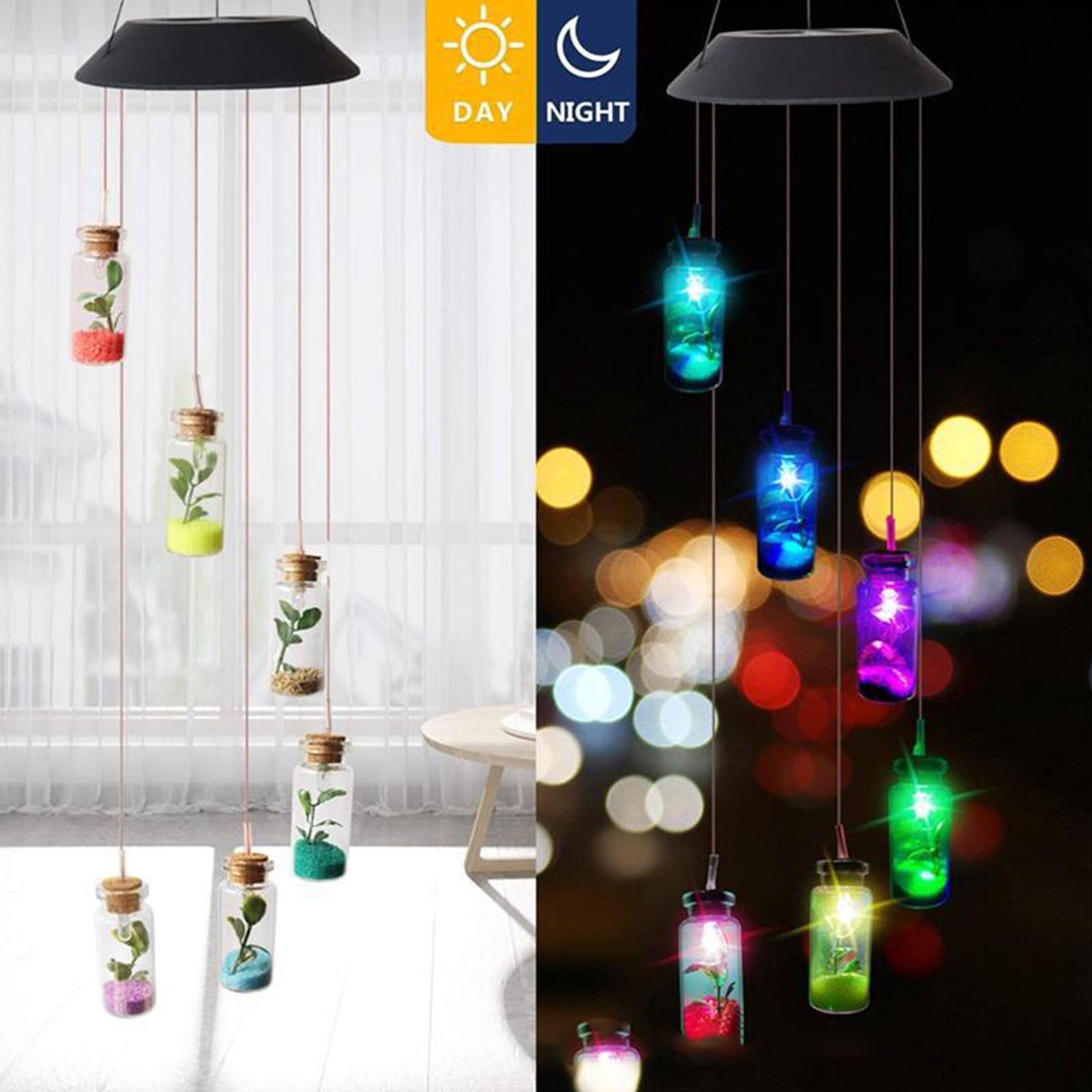 Solar Wish Bottle Wind Chime Light, Solar Light Color Changing Outdoor ...