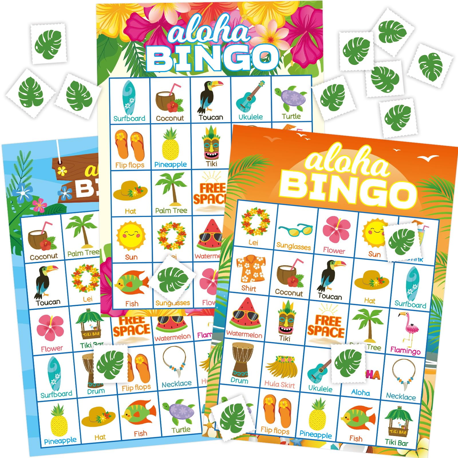 Luau Bingo Game for OIF8 Kids 24 Players Hawaiian Aloha Tropical Summer ...
