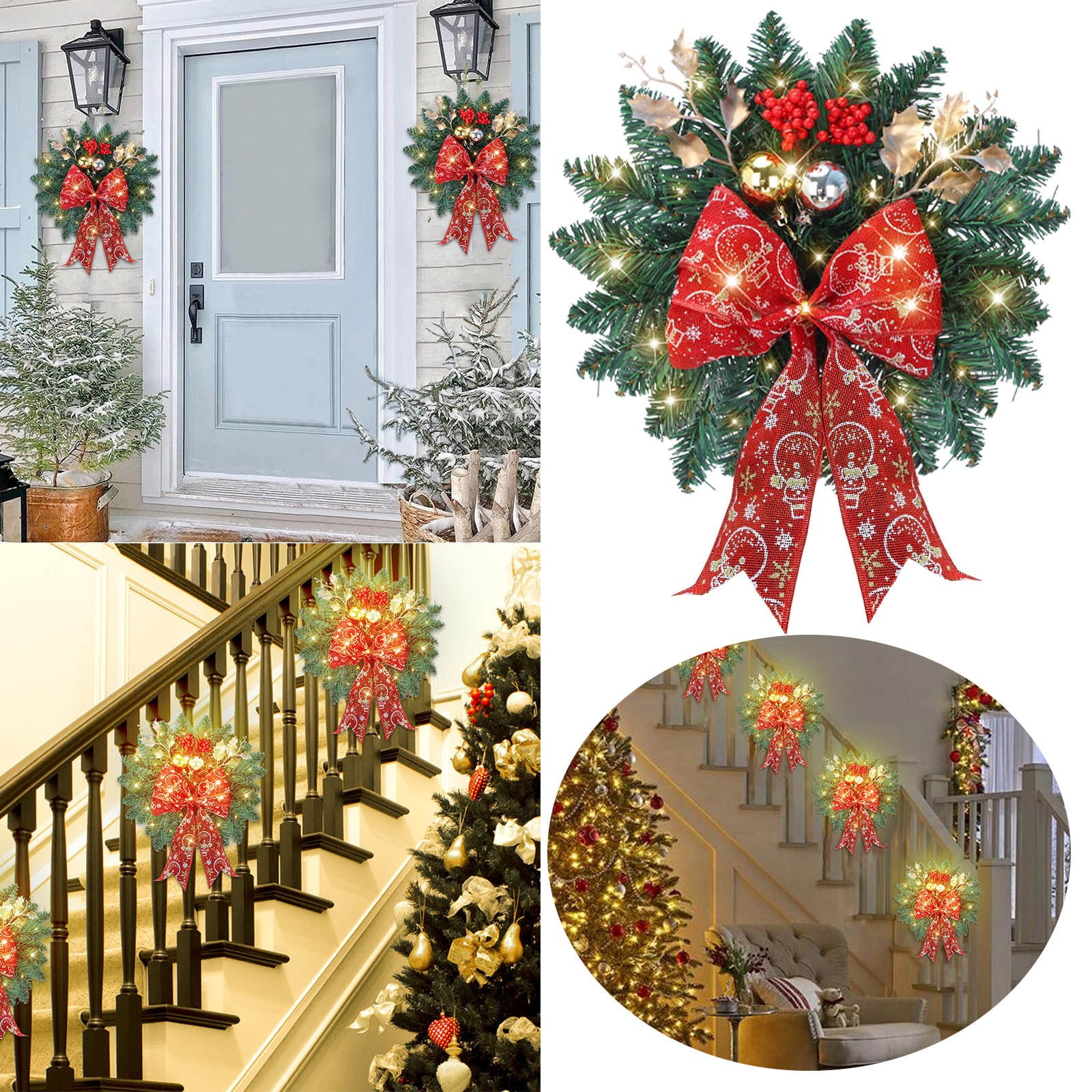 Solar Wreaths Christmas Wreath Container Fresh Leaf Wreath Lit for ...