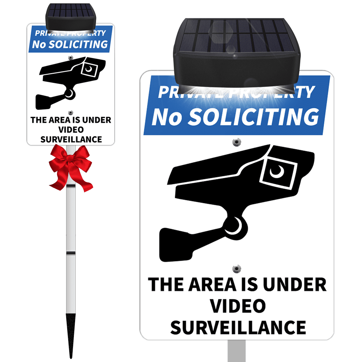 Solar Yard Sign with Stakes No Soliciting Private Property Warning ...