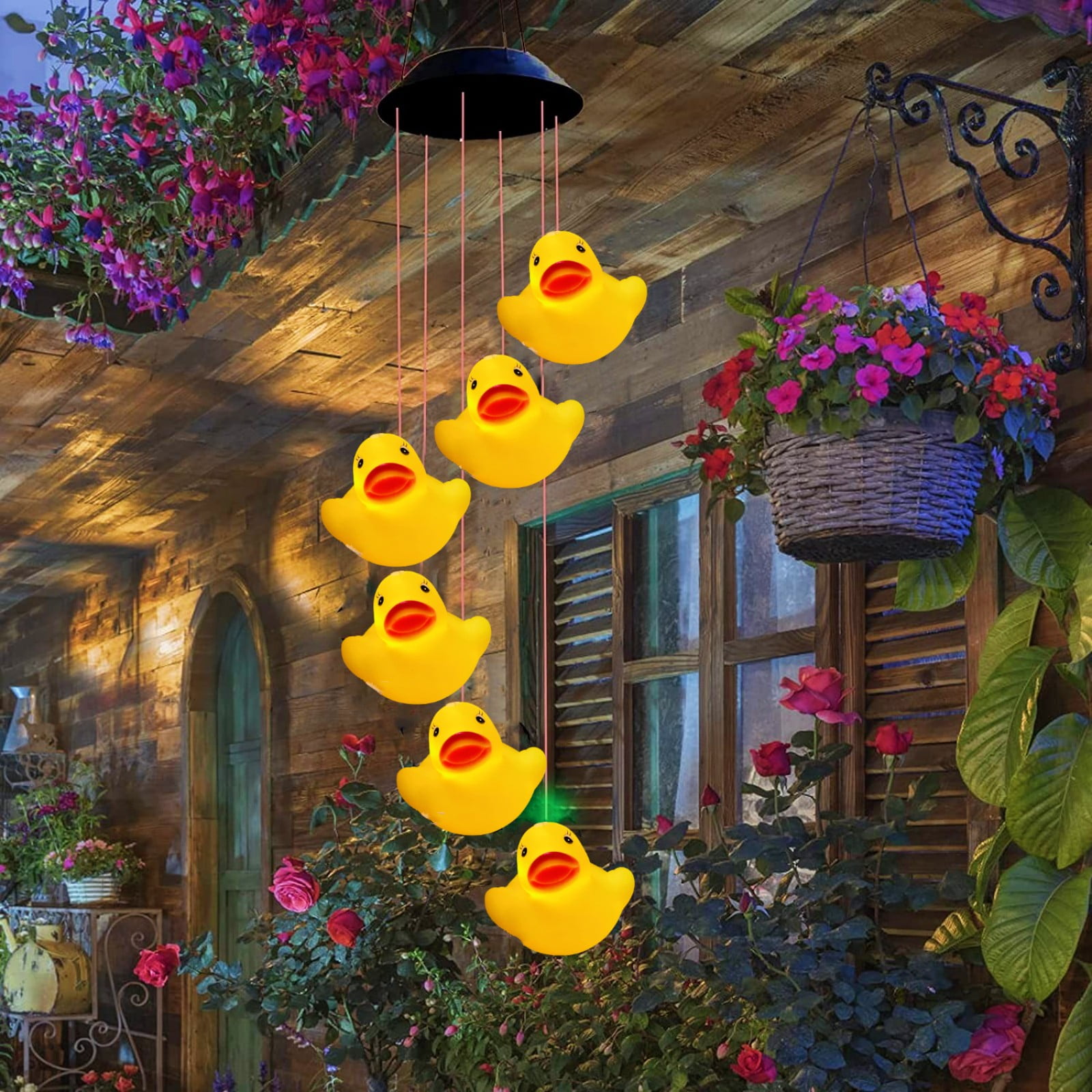 Solar Yellow Duck Wind Chime Colour Changing Wind Spinner Decorative ...