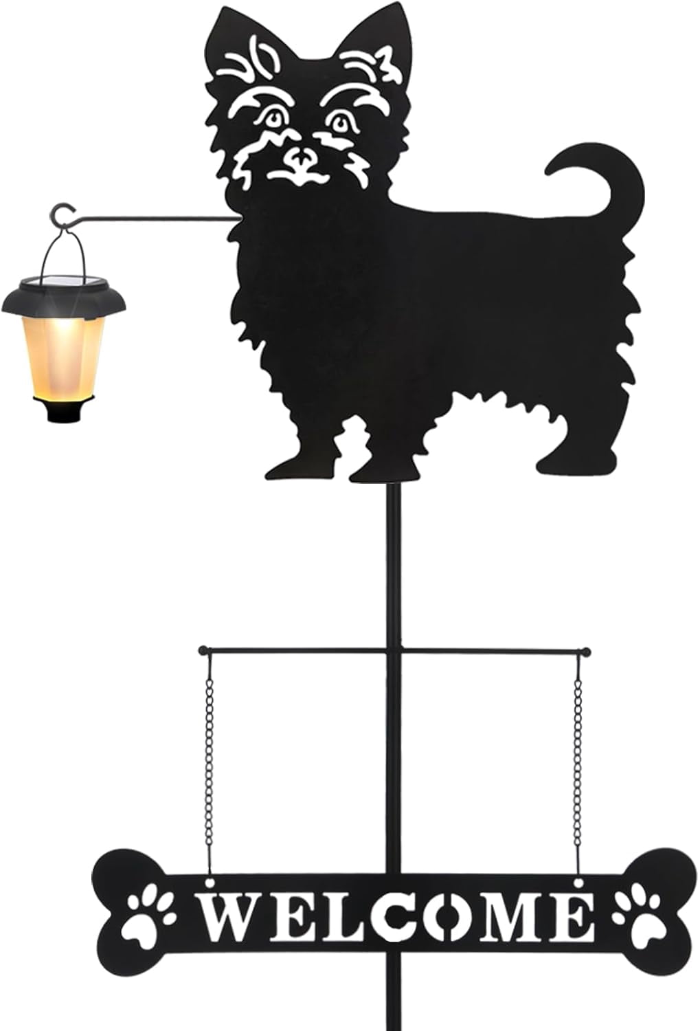 Solar Yorkie Silhouette Dog Breed Welcome Sign with a Lantern Outdoor ...