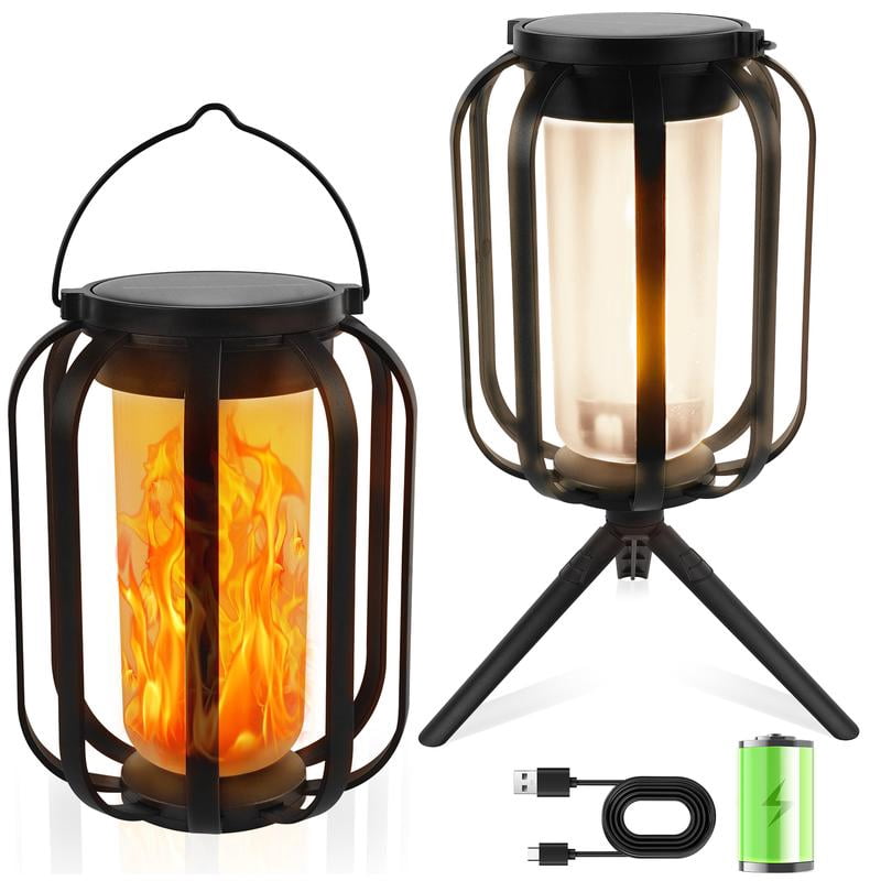 Solar lantern outdoor light with base, upgraded flickering flame solar ...