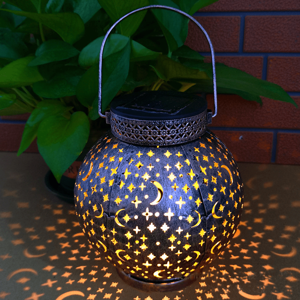 Solar light, wrought iron courtyard sun face projection landscape light ...