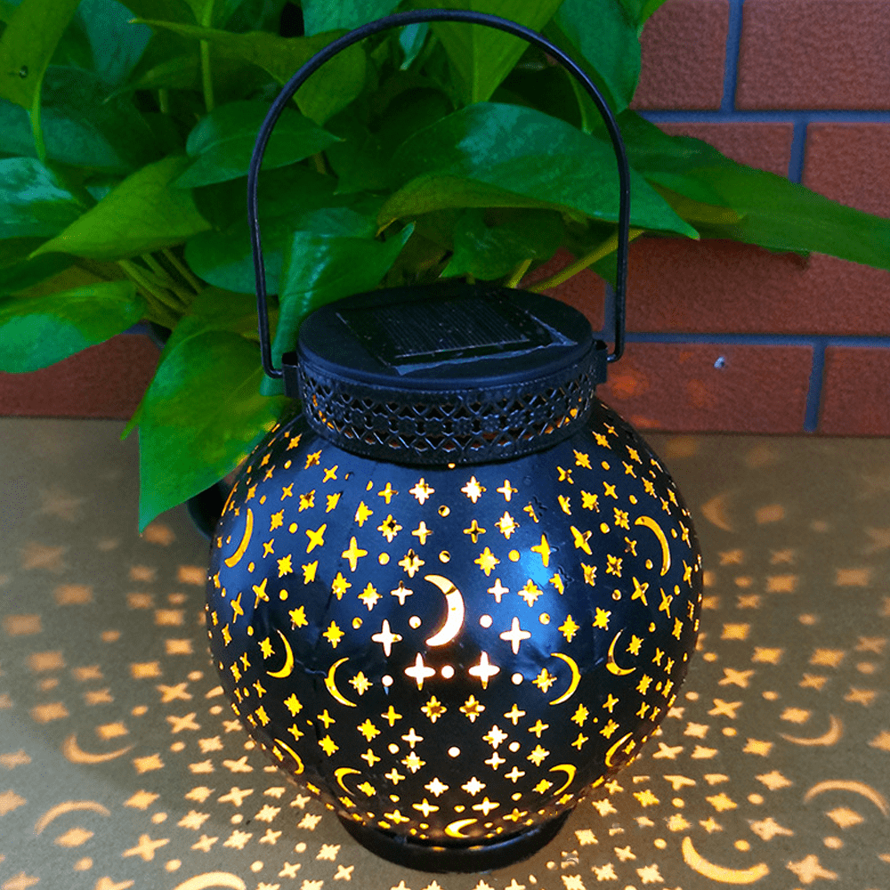 Solar light, wrought iron courtyard sun face projection landscape light ...