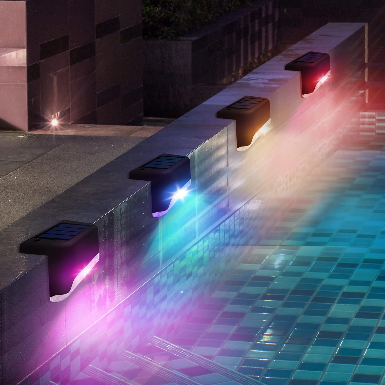 Solar powered pool edge lights, color changing waterproof lighting pool ...
