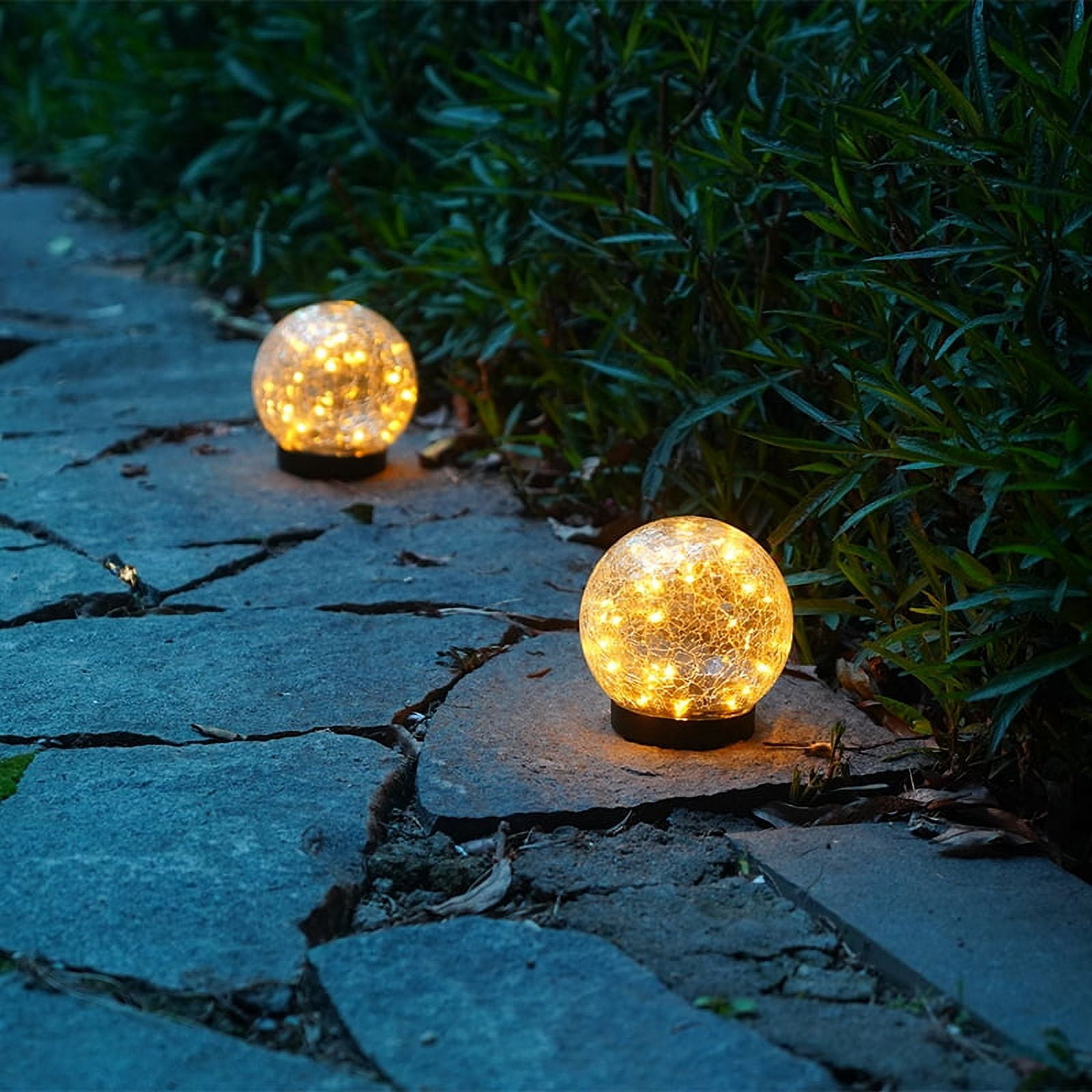 OriginalSourcing Outdoor Solar Cracked Glass Globe Lights, 2 Light ...